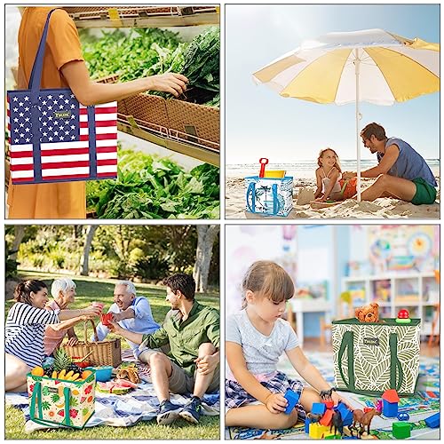 BALEINE 3Pk Reusable Grocery Bags, Foldable Shopping Bags for Groceries with Reinforced Bottom & Handles (Reindeers)