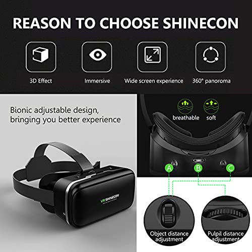 360° VR Headset with Remote Controller Compatible with iPhone and Android Phones,Adjustable 3D VR Glasses Goggles,Virtual Reality Headsets Goggles for Kids and Adults