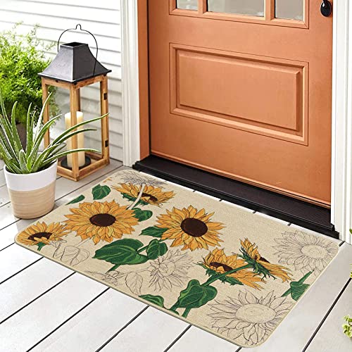 CHICHIC Fall Door Mat Outdoor Indoor Welcome Mats for Front Door Home Entrance Porch Fall Outdoor Decorations Fall Door Decor Pumpkin Decor Thanksgiving Mat, Non Slip 17 x 29.5 Inch, Sunflower