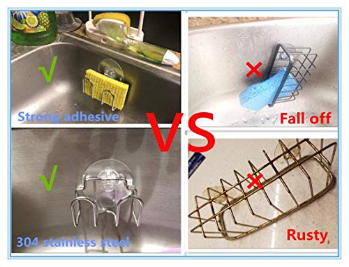 Sponge Holder for Kitchen Sink Bogeer Adhesive Sink Sponge Holder, Quick Drying, Reusable Adhesive, 304 Stainless Steel