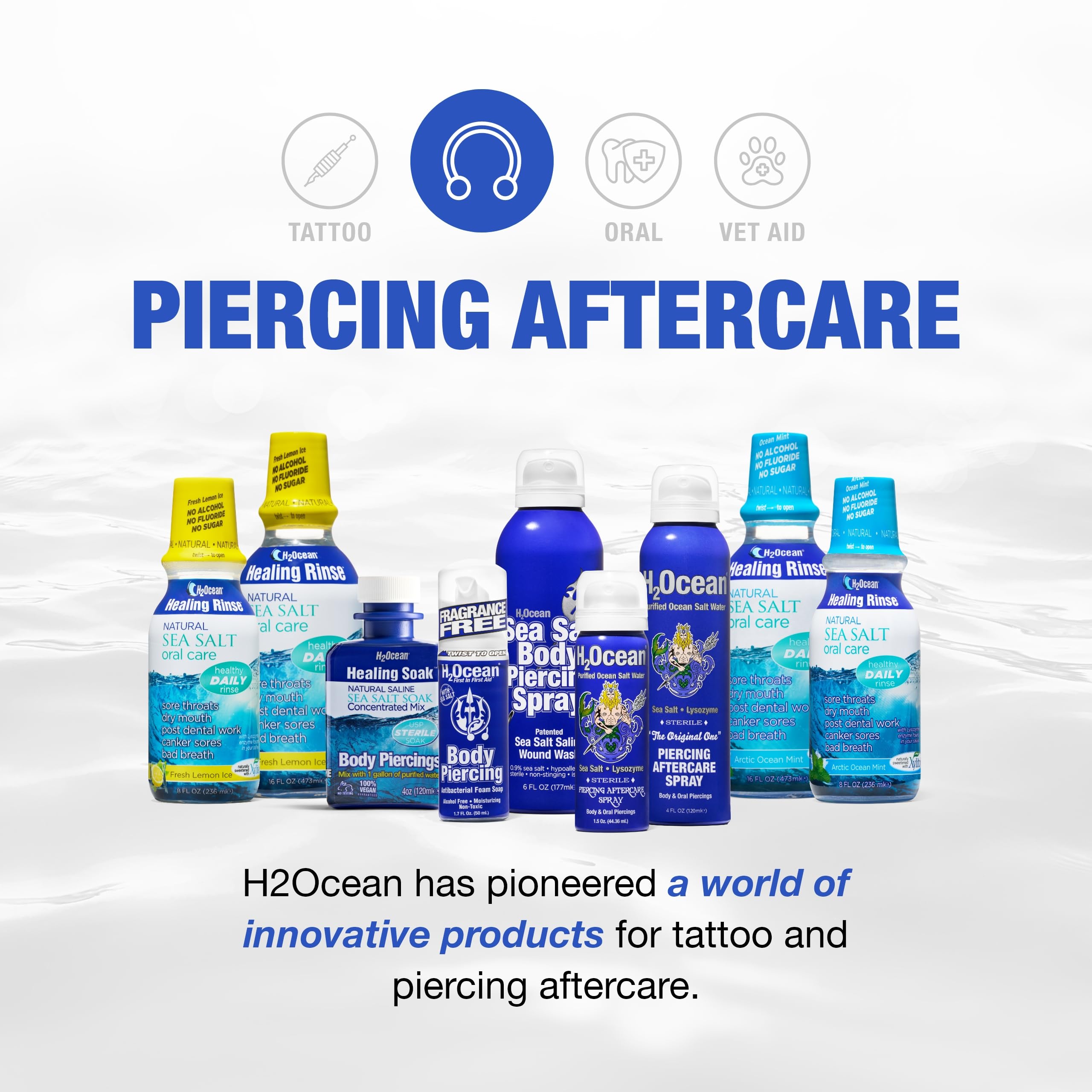 H2Ocean Patented Piercing Aftercare Spray Sea Salt Saline 4oz