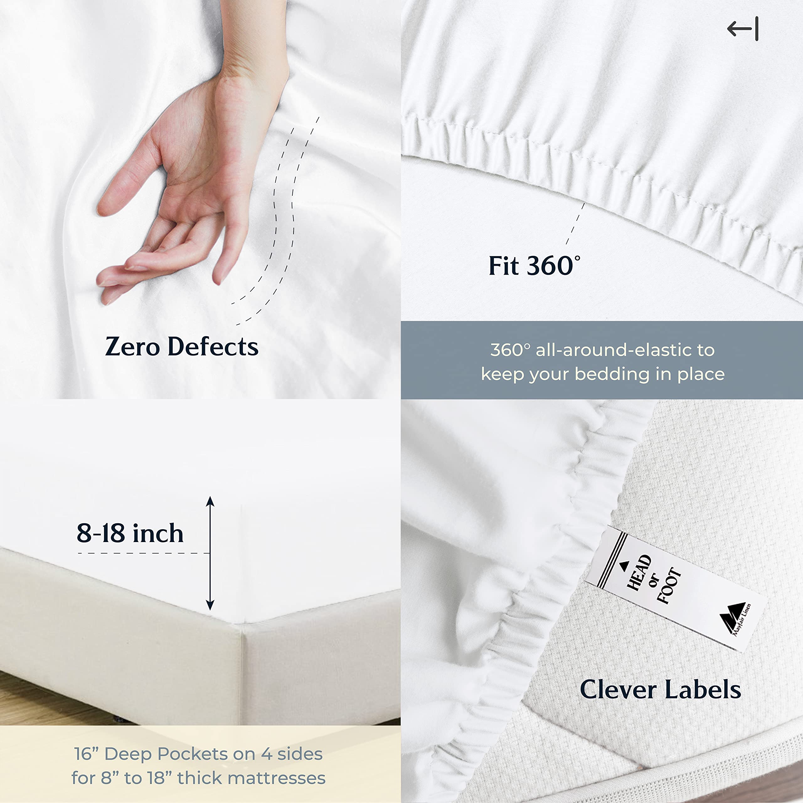 500 Thread Count 100% Cotton Sheet White King Sheets Set, 4-Piece Long-Staple Combed Pure Cotton Best Sheets for Bed, Breathable, Soft & Silky Sateen Weave Fits Mattress Upto 18'' Deep Pocket