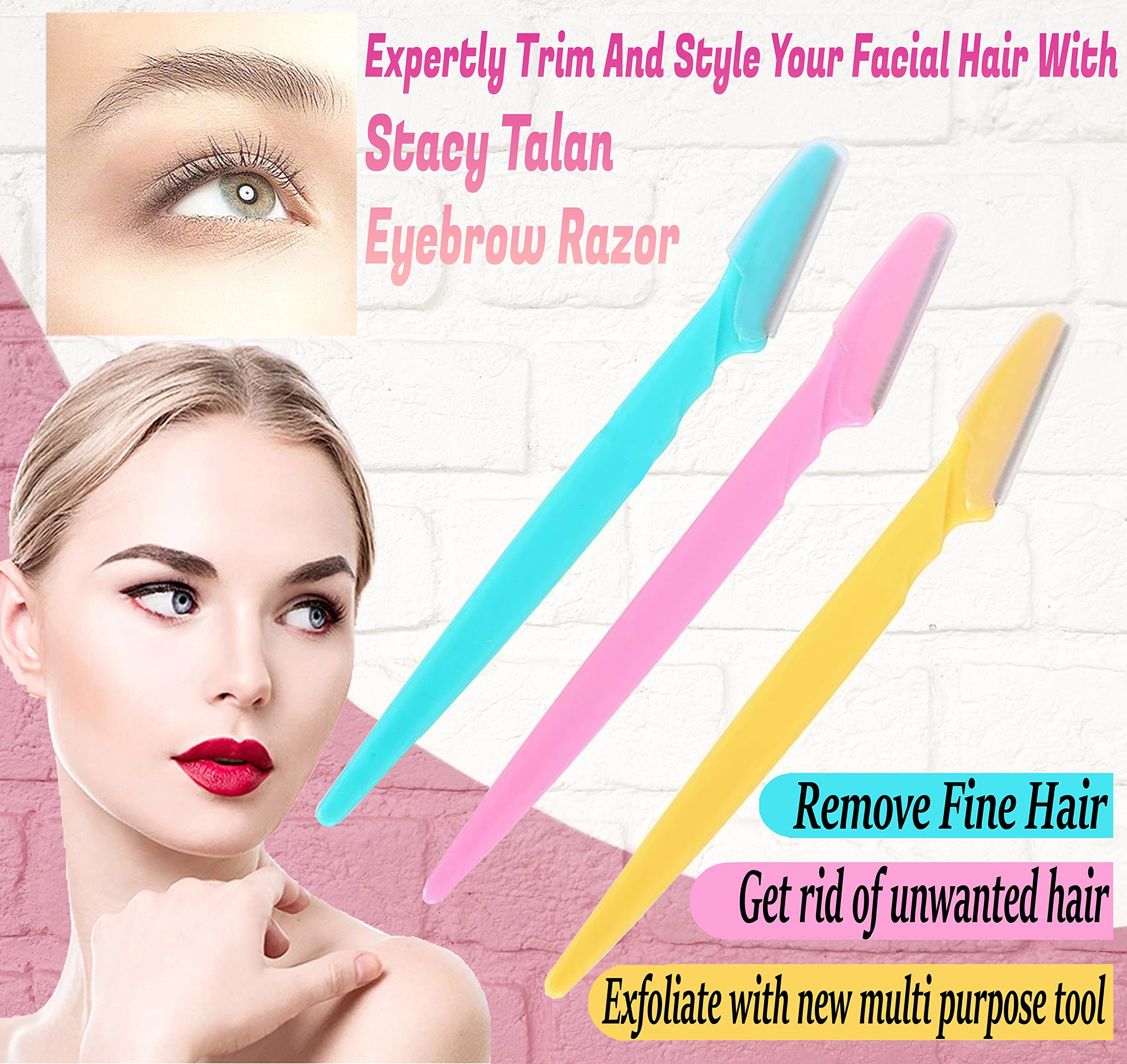Stacy Talan Eyebrow Razor 18 Pcs Facial Shaver Multipurpose Exfoliating Darmaplane Tool with Precision Cover for Women 6 Packs