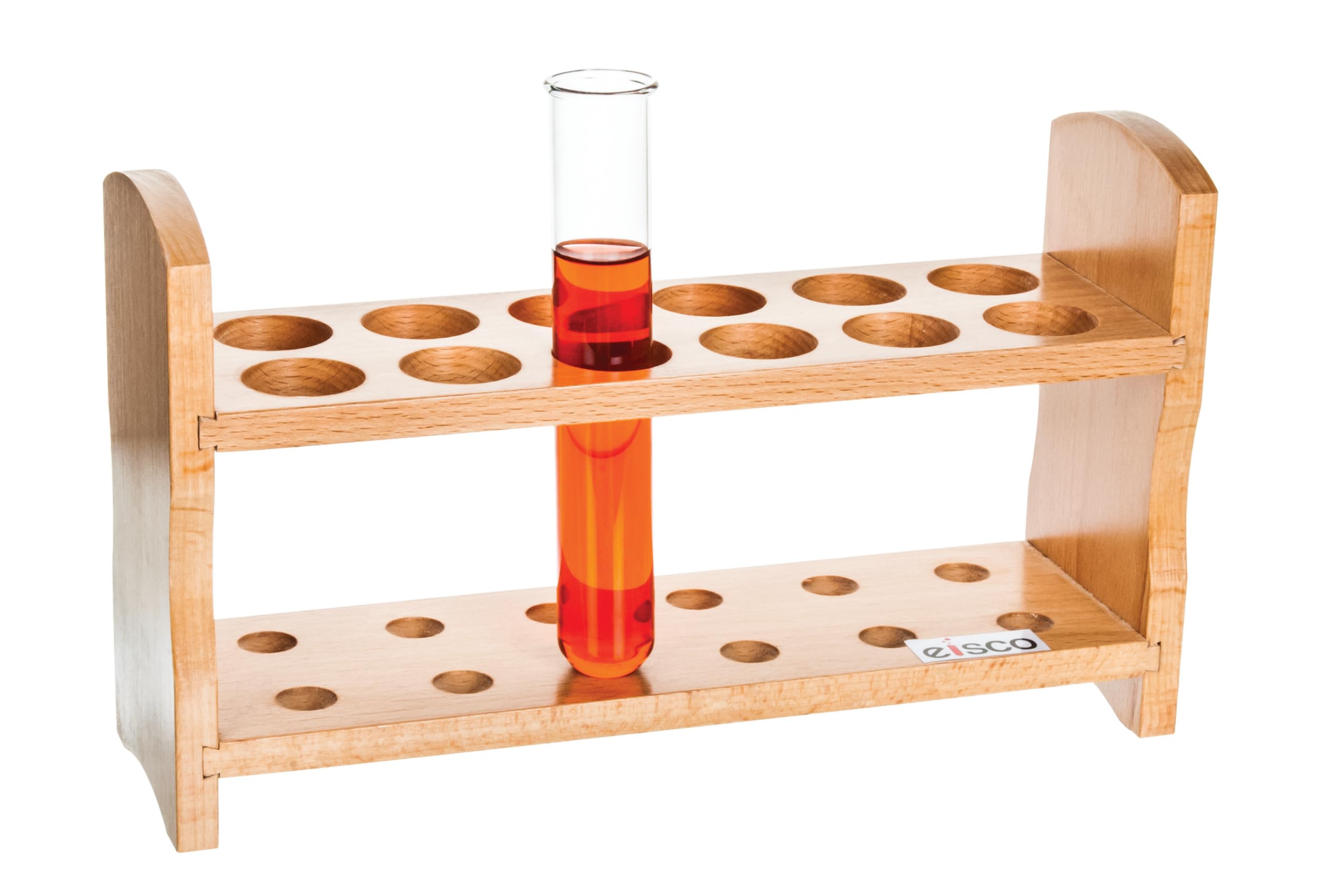 EISCO Wooden Test Tube Rack - Accommodates 12 Tubes, up to 28mm - 10.25" Wide - Premium Polished Beech Wood Construction