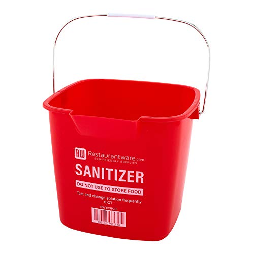 Restaurantware RW Clean 6 Quart Cleaning Buckets 10 Detergent Square Buckets - With Measurements Built-In Spout And Handle Red Plastic Utility Buckets For Home Or Commercial Use
