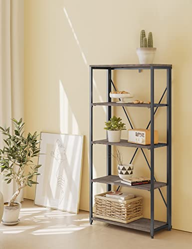 Bookshelf,5-Tier Folding Bookcase,Industrial Book Shelf,Rustic Wood Storage Shelves,Tall Bookshelf,Shelves For Bedroom,Office,Kitchen,Living Room,Study Room,No Assembly Folding Bookshelf,Black