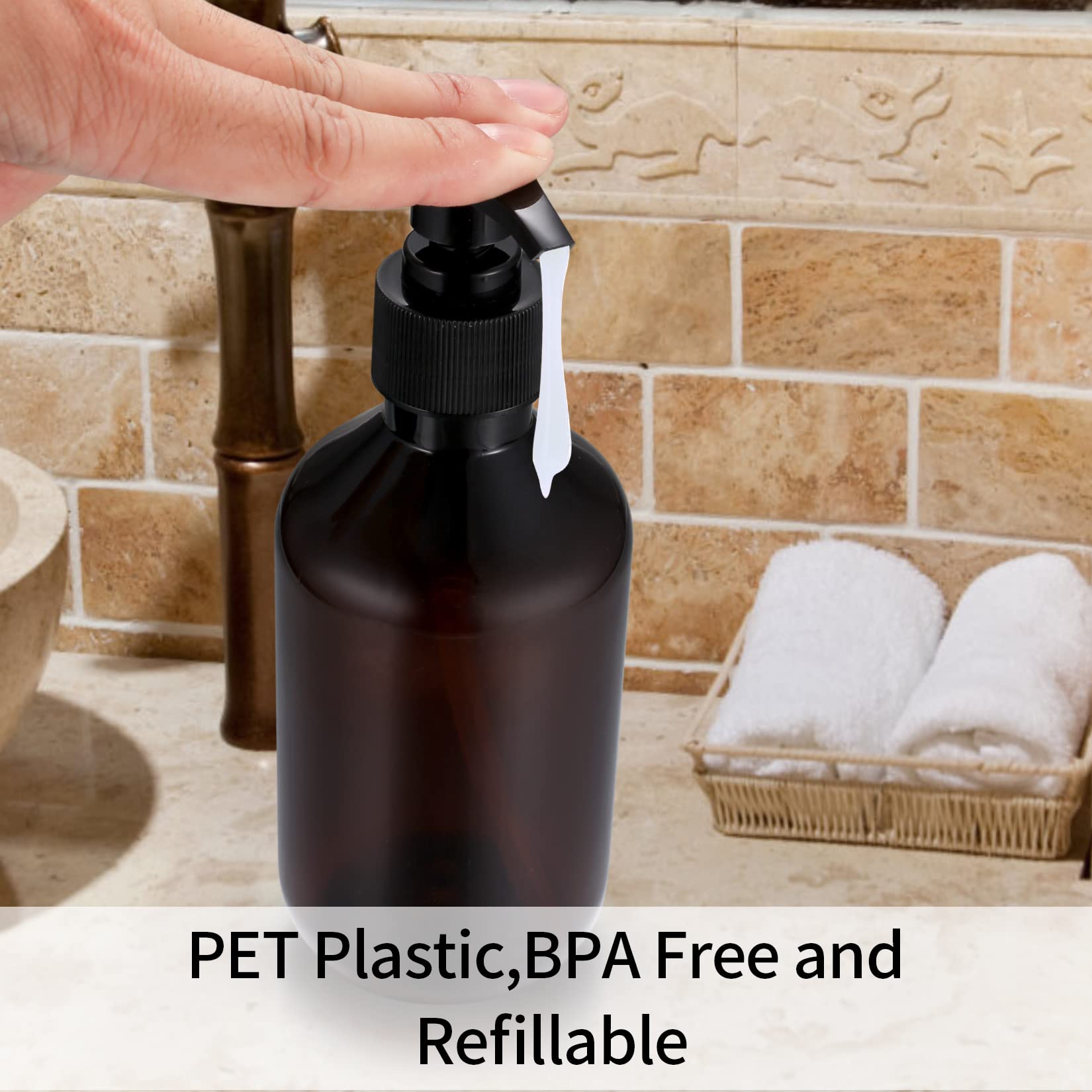 6 Pcs 10 oz/300 ml Pump Bottle Dispensers, Empty Refillable Bottles with Pump Dispenser Containers Plastic Reusable for Shampoo Conditioner Lotion Body Wash Liquid Soap Pump Dispensers