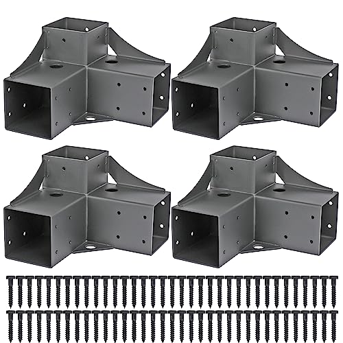 Mayset 4x4 Stainless Steel 3-Way Right-Angled Corner Pergola Bracket Kit with SS Screws(4 Pack)