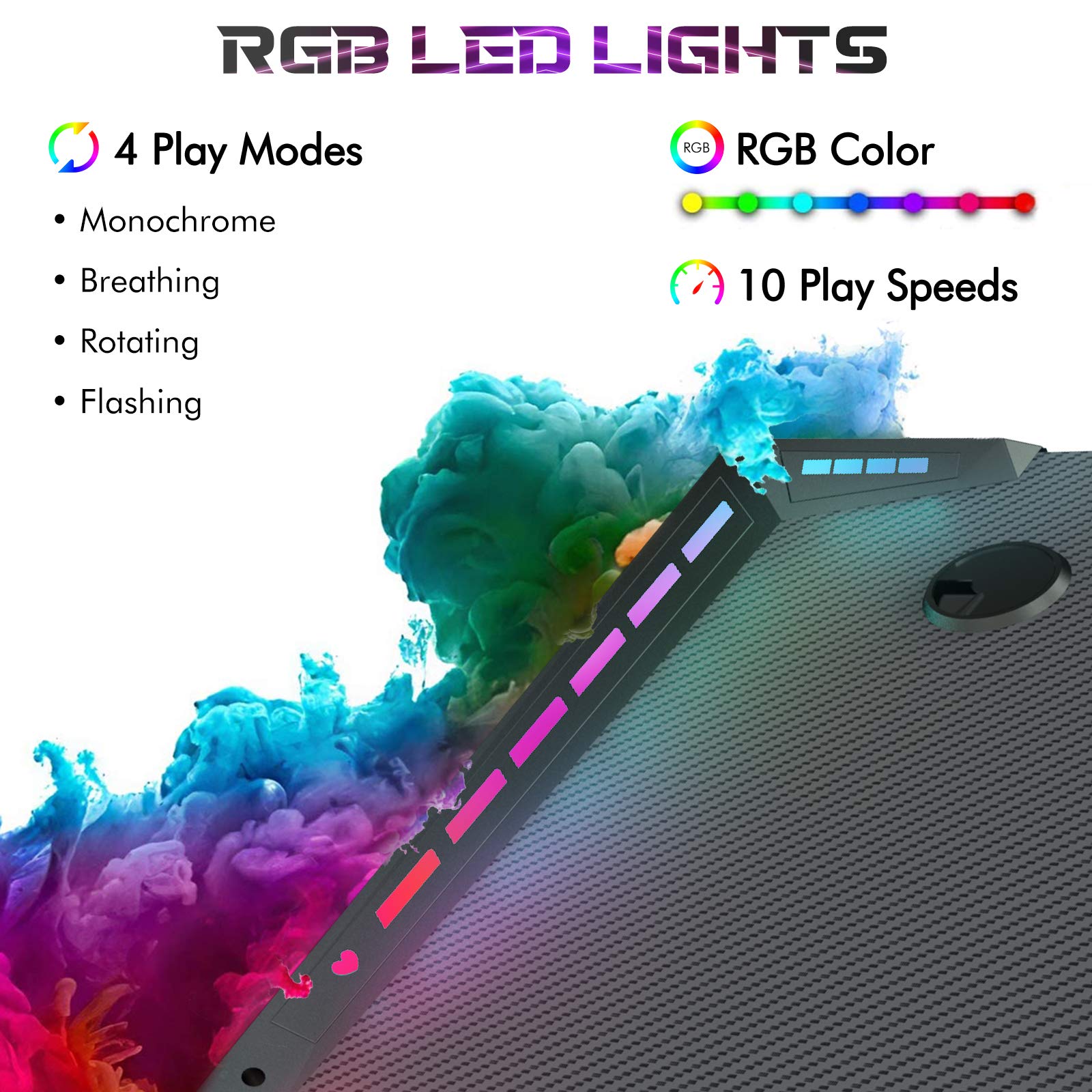 47 Inch Gaming Desk, Gaming Table PC Computer Workstation with LED RGB Lights, Headphone Hook and Cup Holder for Home, Black