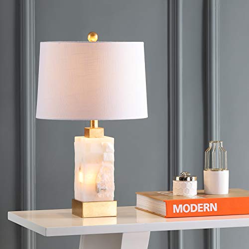 JONATHAN Y JYL6202A Eloise 23" Alabaster/Metal LED Table Lamp Contemporary Transitional Bedside Desk Nightstand Lamp for Bedroom Living Room Office College Bookcase LED Bulb Included, White/Gold Leaf