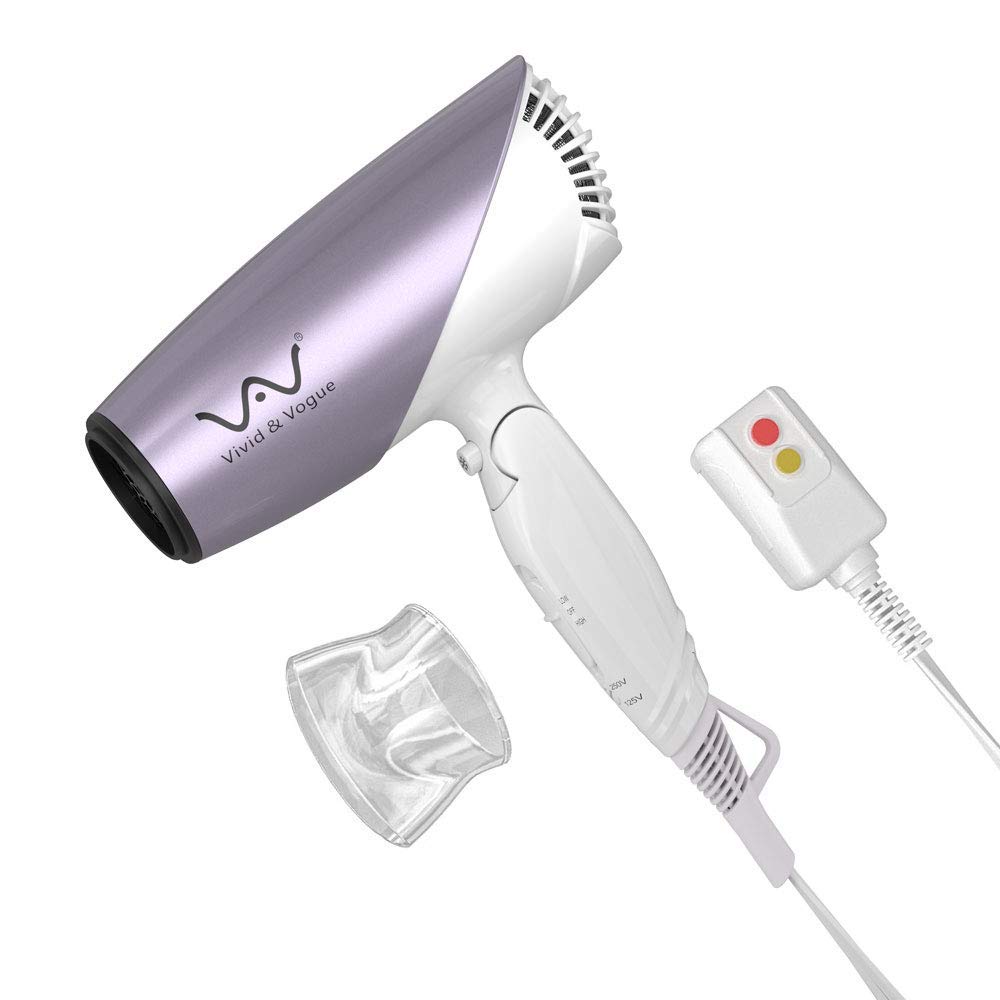 VAV 1875w Negative Ion Medium Size Hair Dryer, Home-Use&Professional Blow Dryer with Folding Handle, Dual Voltage Travel Dryer