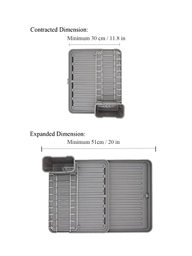 Alta by Auggie Chino Expandable Dish Drying Rack with Drainage Spout, Stainless Steel, Movable Utensil Drainer, (Black)