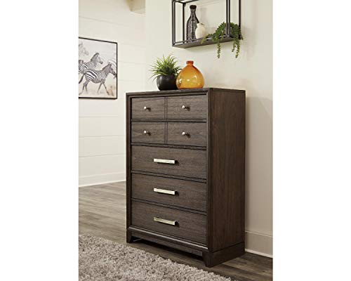 Signature Design by Ashley Brueban Transitional Contemporary 5 Drawer Chest with Dovetail Construction, Chestnut Brown