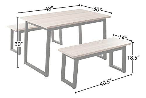 Signature Design by Ashley Waylowe Modern 3-Piece Dining Set, Includes Table and 2 Benches, Black & Beige