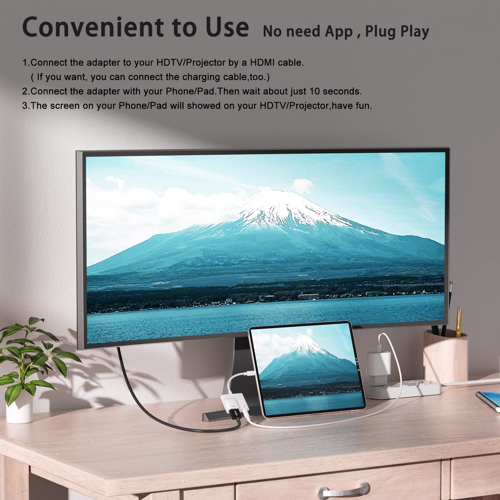 Unitrox HDMI Adapter for iPhone to TV, 1080P Digital AV Adapter for iPhone,HD Video HDMI Sync Screen Converter,Support HD TV/Projector/Monitor [No Need Power]…