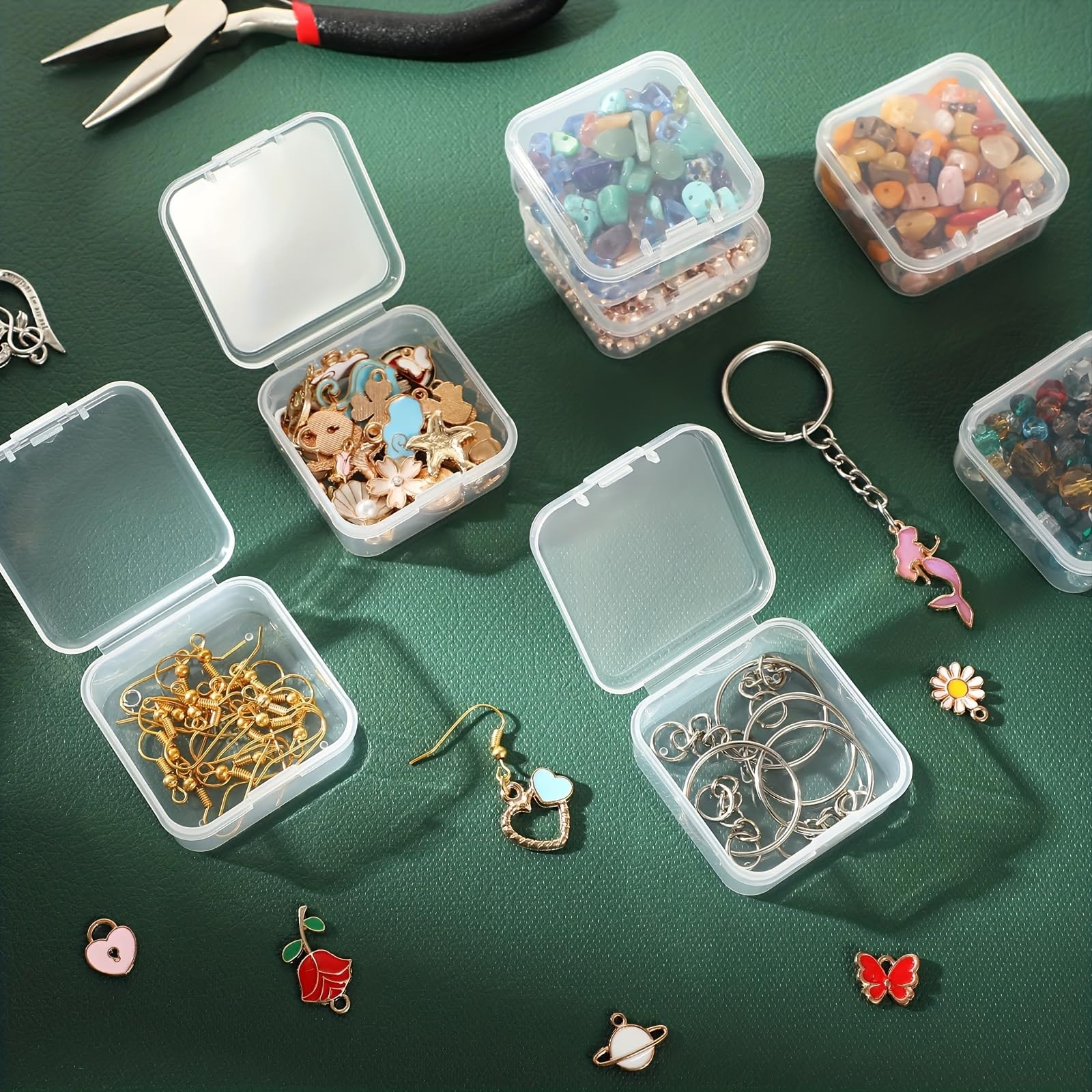 42pcs small clear plastic bead storage container boxes, mini container boxes, small containers with lids, for storing small items, handicrafts, nail art, jewelry, hardware, diamond paintings