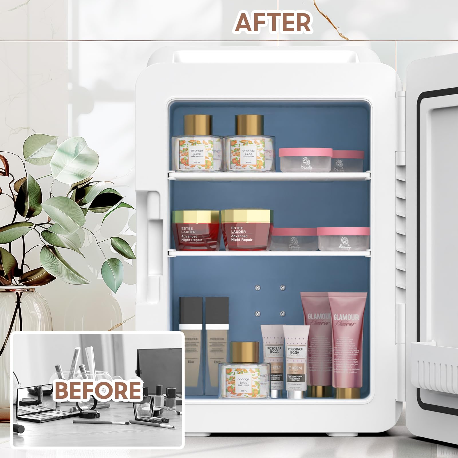 advwin 12L Mini Skincare Fridge with Dimmable LED Light Mirror, Makeup Fridge for Cooler & Warmer, Cosmetics, Beauty, Food & Drinks, Portable Small Refrigerator for Bedroom, Office, Dorm and Car