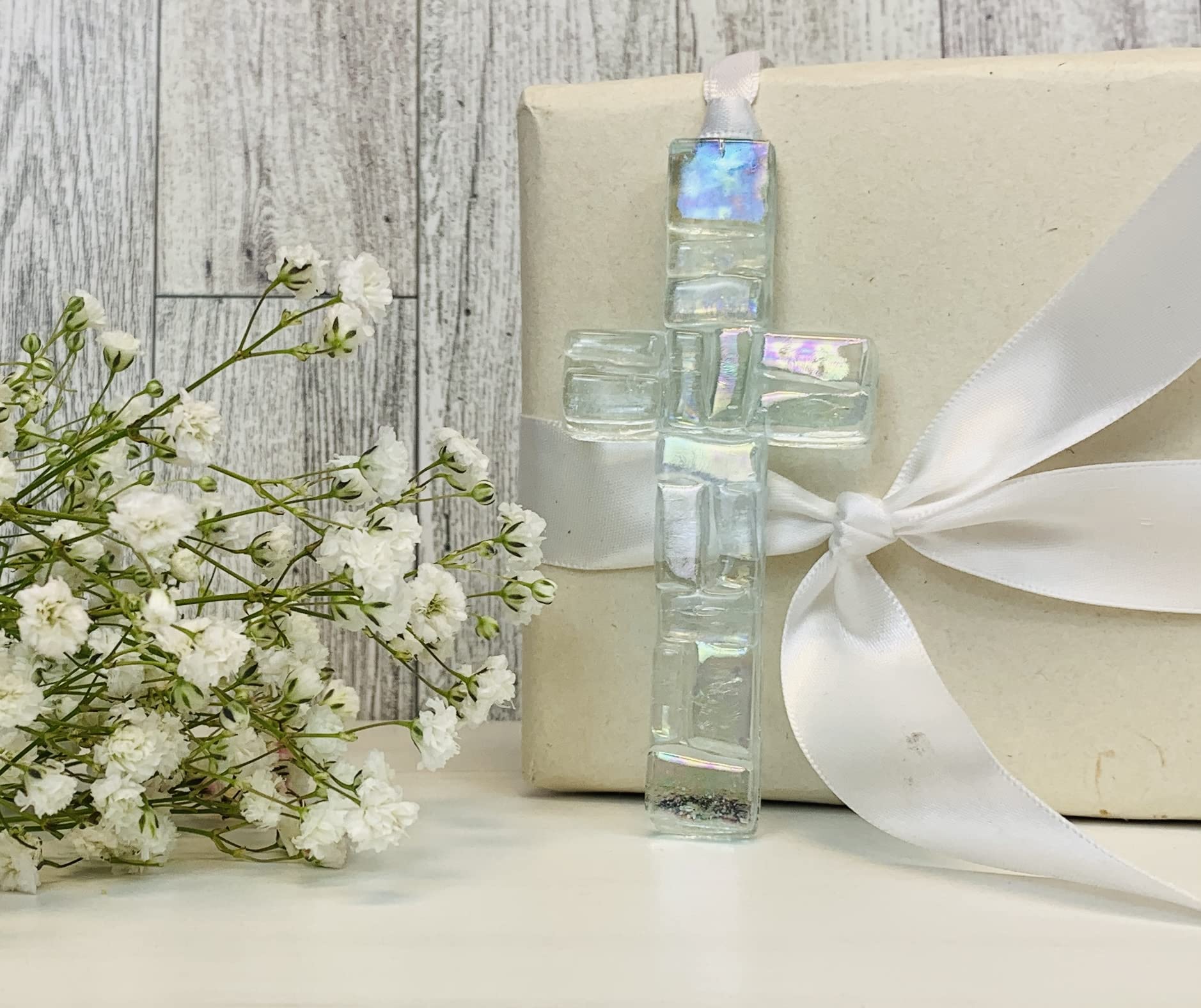 The Grandparent Gift Baby to Bride Glass Cross Keepsake Gift for Girl, Clear