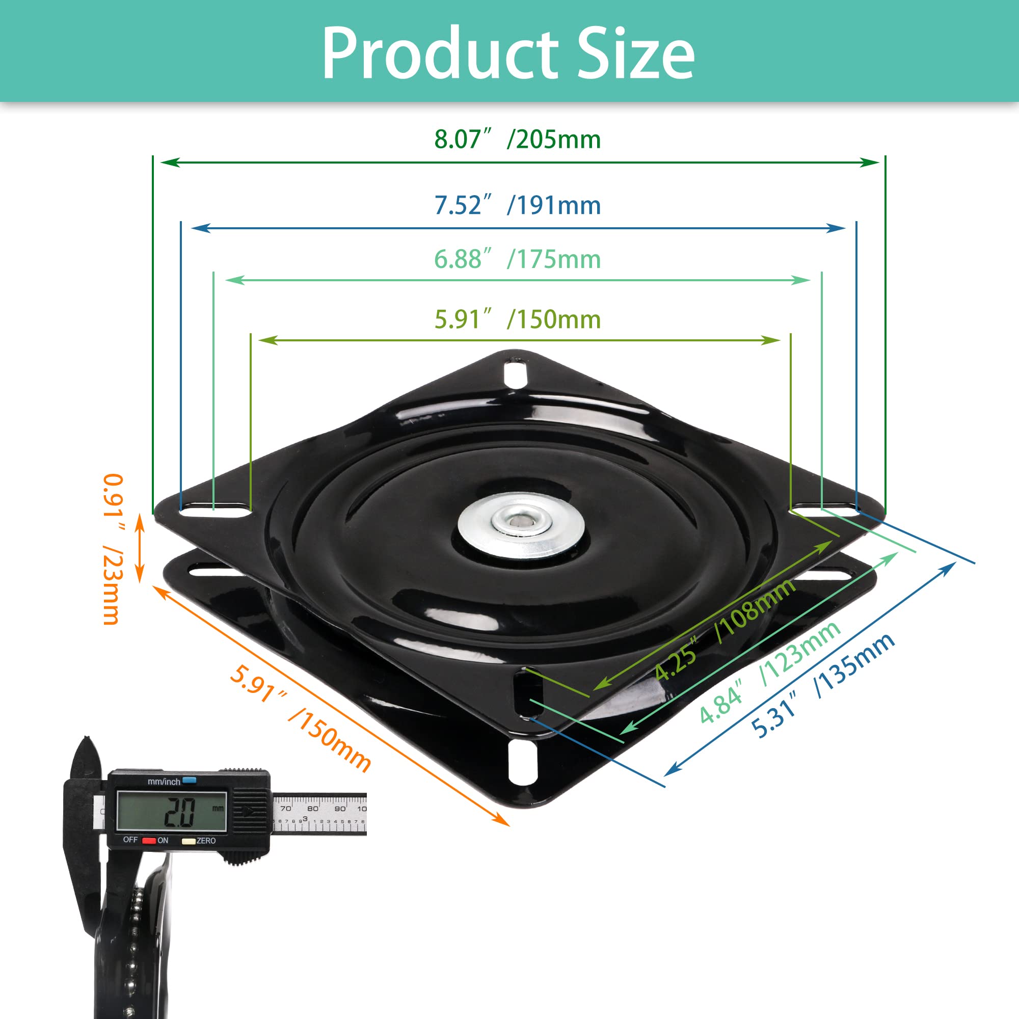 6" Square Swivel Replacement for Recliner Chair or Furniture - Ball Bearing Swivel A3 Steel Plate