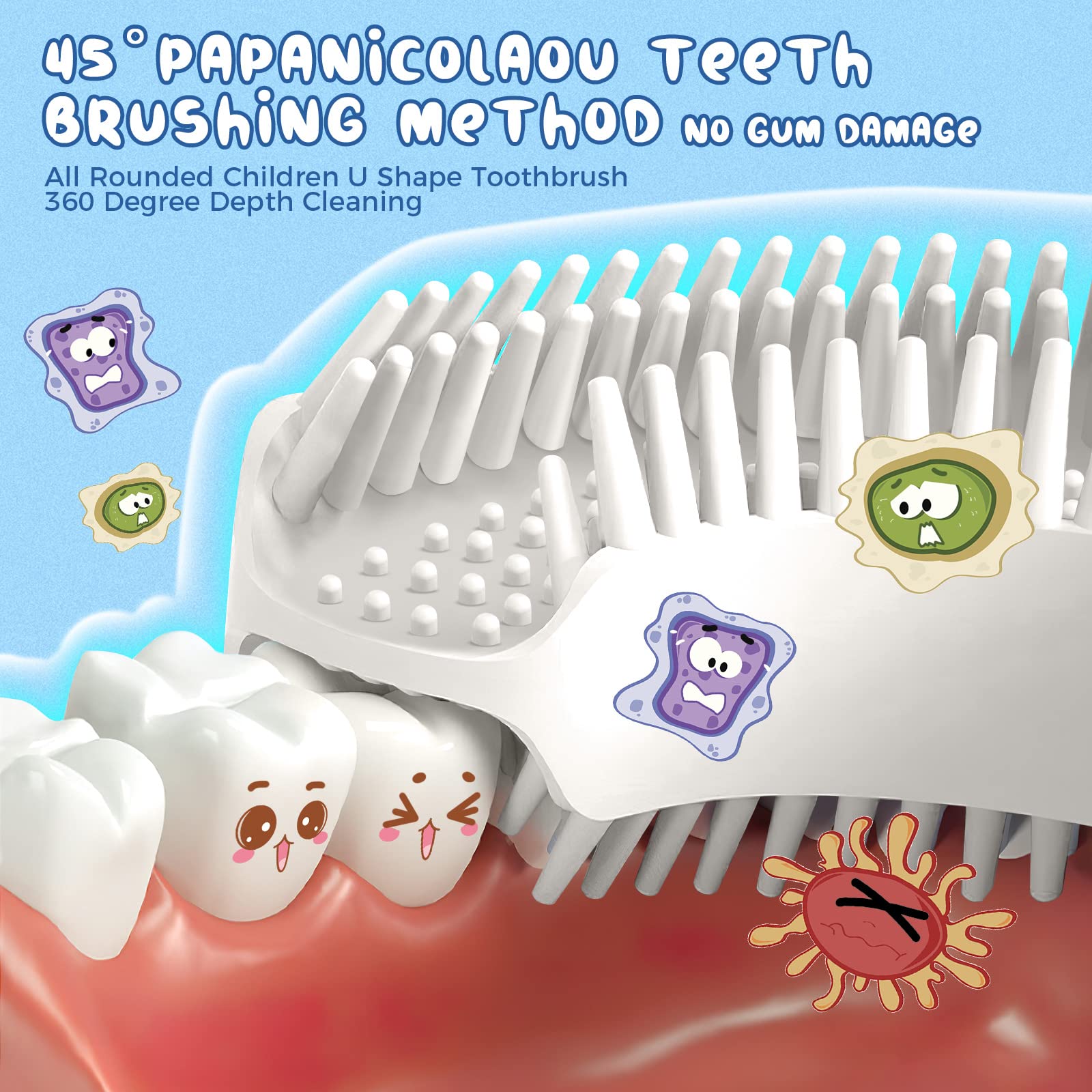 AURUZA Kids U Shaped Toothbrush Food Grade Soft Silicone Brush Head,U-Type 360° Oral Toothbrush Cleaning with Handle Design for Kids(2-6 Years Old)