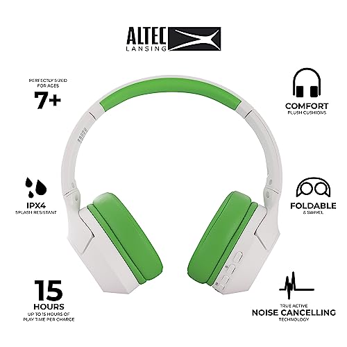 Altec Lansing Kid Safe Noise Cancelling Wireless Headphones 15H Battery, 85dB Volume Limit, Foldable Design Powerful Sound, Active Noise Cancellation Perfect for Kids Ages 7+