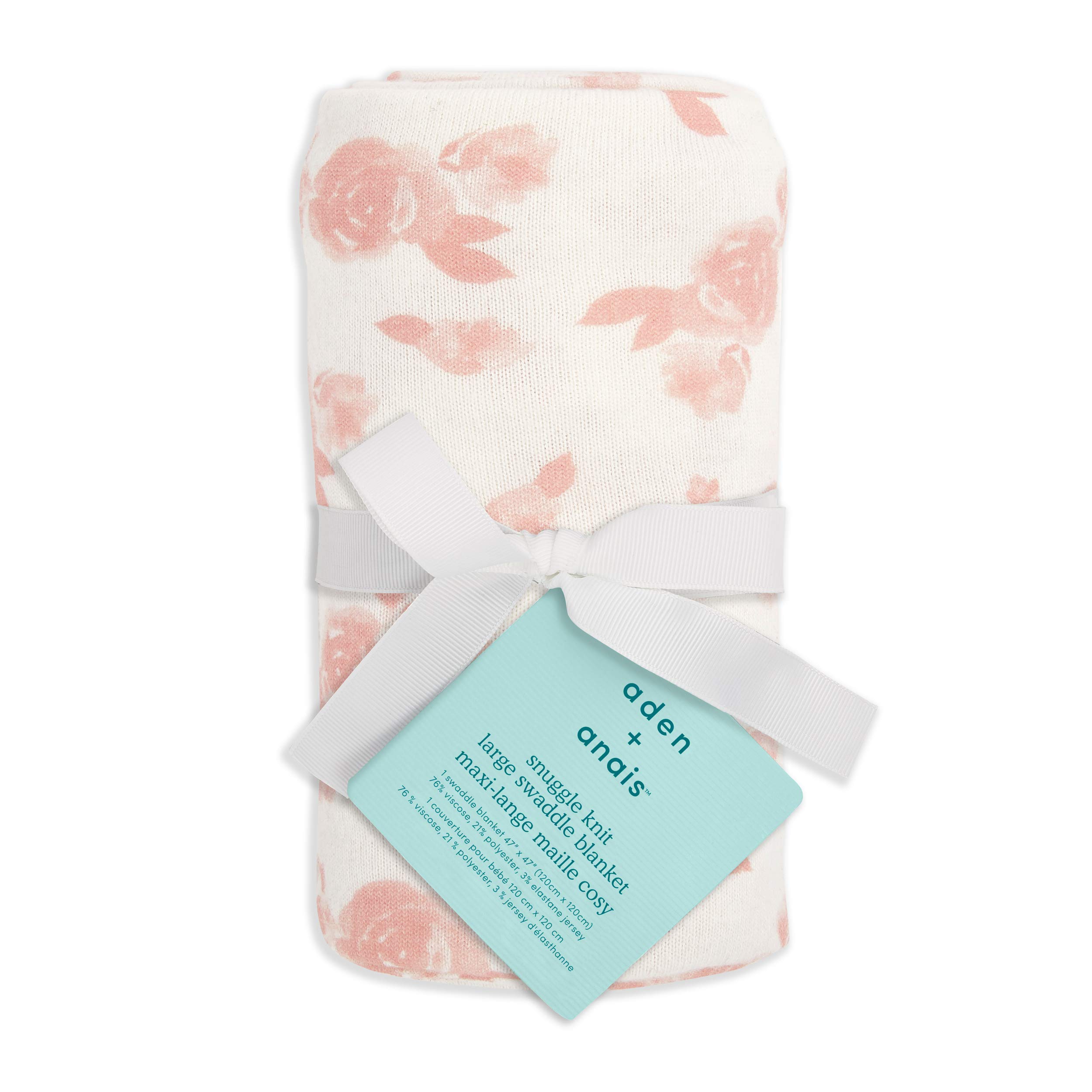 aden + anais Snuggle Knit Baby Swaddle Blanket for Newborn Girl and Boy, Versatile Stroller Cover, Burp Cloth, Nursing Shield, 47 x 47 Inch, Rosettes