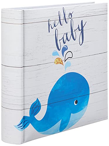 MCS 200-Pocket Baby 4x6 Photo Album with Writing Space, 8.5 x 8.5 Inches, Baby Blue Whale