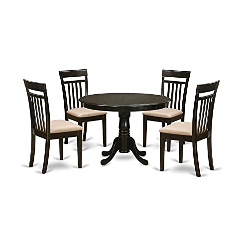 East West Furniture HLCA5-CAP-C 5 Piece Dinette Set for 4 Includes a Round Dining Room Table with Pedestal and 4 Linen Fabric Kitchen Dining Chairs, 42x42 Inch, Cappuccino