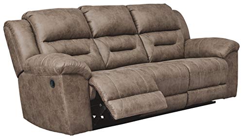 Signature Design by Ashley Stoneland Faux Leather Manual Pull Tab Reclining Sofa, Light Brown