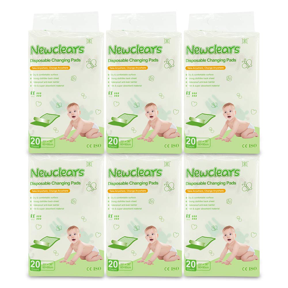 Newclears Baby Disposable Underpads Breathable Incontinence Diaper Changing Pads, 20 Count/Pack (23''x36'' - 6pack(120 Count))
