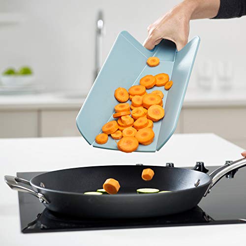 Joseph Joseph Chop2Pot Foldable Plastic Cutting Board 15 x 8.75 Non-Slip Feet 4-inch Handle Dishwasher Safe, Small, Dove Gray