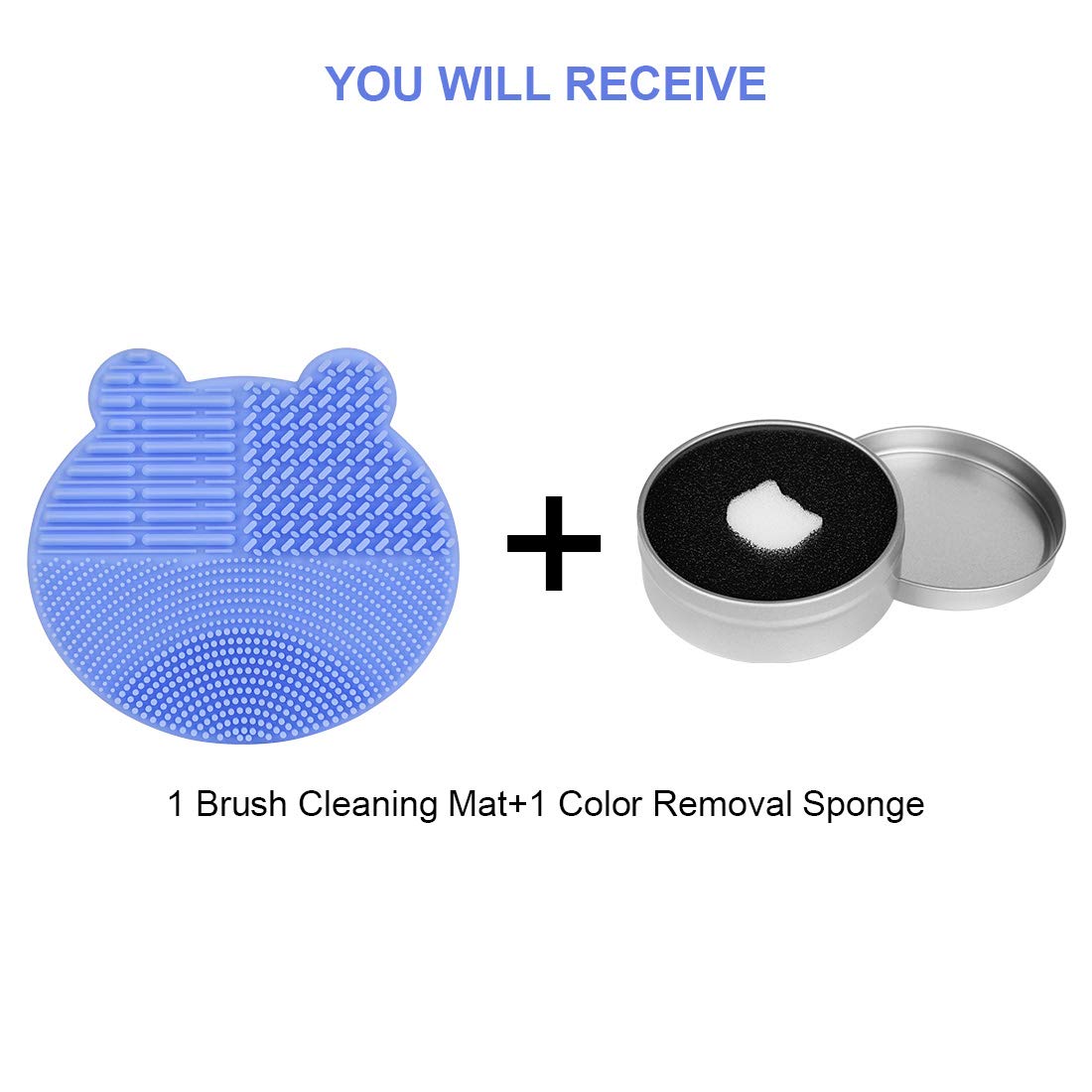 OMSM Brush Cleaning Mat+Color Removal Sponge,2 in 1 Silicone Brush Cleaning Mat with Holder for Storage&Air Dry Brushes,Clean Makeup Brushes Instantly-Blue