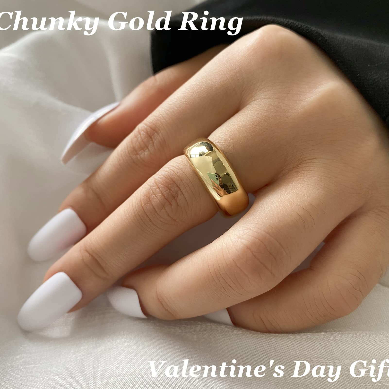 6 PCS Gold Chunky Rings Set - iF ME 18K Real Gold Plated Stacking Rings Set, Statment Croissant Dome Chunky Rings for Women and Men (9)