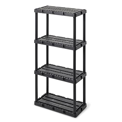 Gracious Living 4 Shelf Knect-A-Shelf Solid Light Duty Storage Unit 24 x 12 x 48 Organizer System for Home, Garage, Basement, and Laundry, Black (4 Pack)
