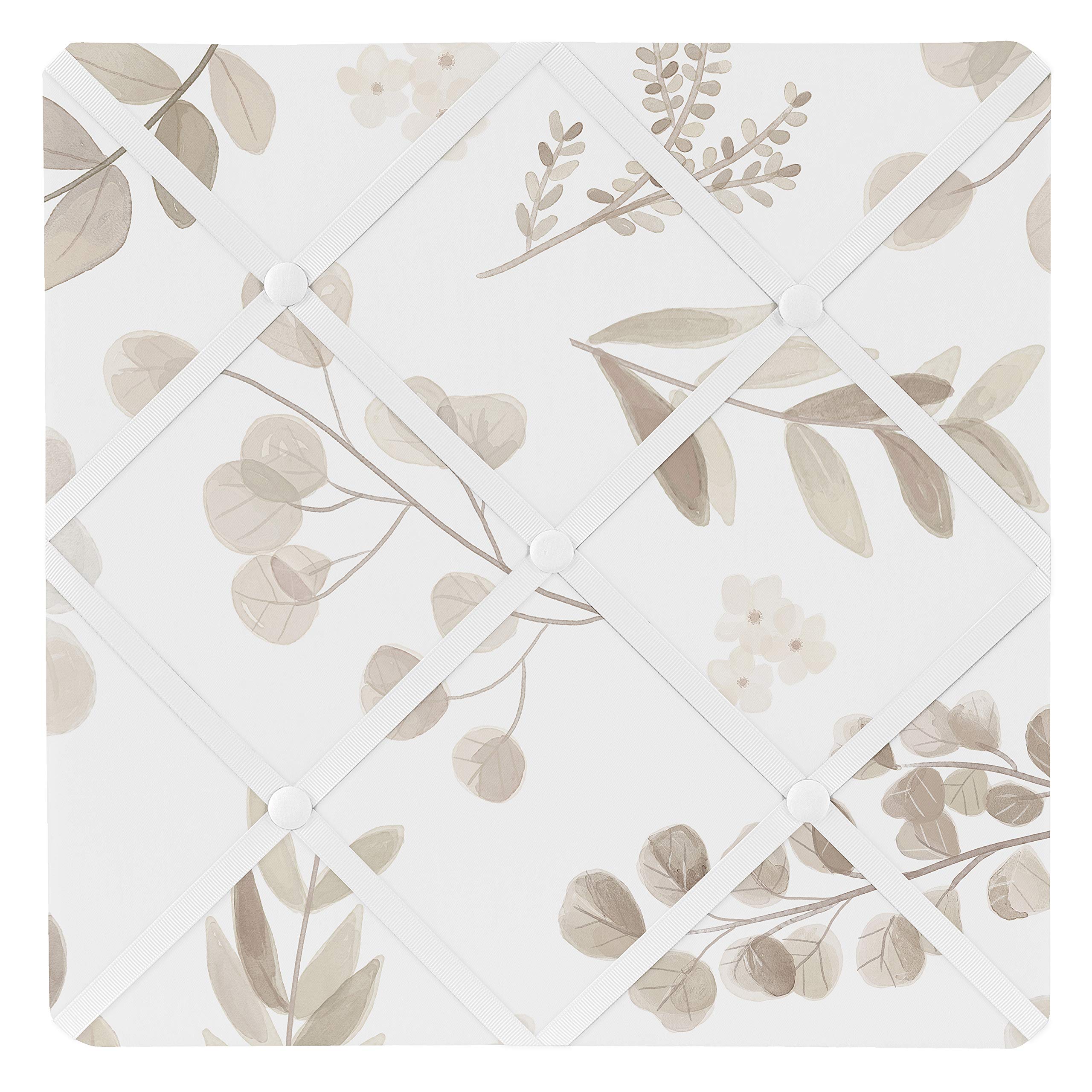 Sweet Jojo Designs Floral Leaf Fabric Memory Memo Photo Bulletin Board - Ivory Cream Beige Taupe and White Gender Neutral Boho Watercolor Botanical Flower Woodland Tropical Garden