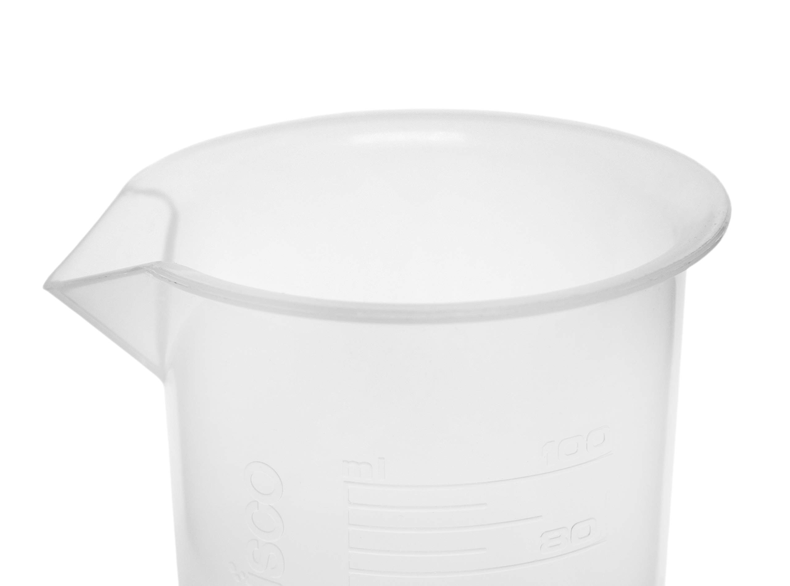 EISCO Plastic Beaker, 100ml - Polypropylene Plastic - Raised Graduations, Tapered Spout - Euro Design