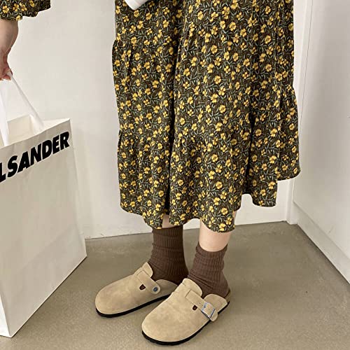 Boston Clogs Dupes Suede Soft Leather Clogs Classic Cork Clog Antislip Sole Slippers Waterproof Mules House Sandals with Arch Support and Adjustable Buckle for Women Unisex
