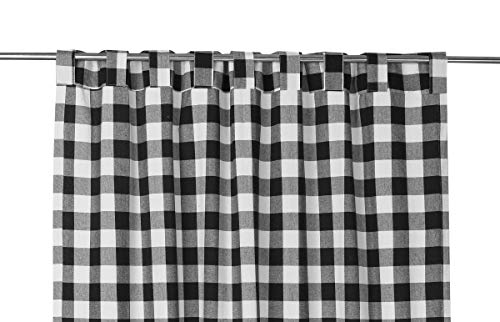 Black White Cotton Curtains, Back Tab Farmhouse Cotton check Curtain 50x72 Inch, Tab Top Bathroom Window Treatment Décor Panel For Kitchen Nursery Livingroom Bed Room Gingham Check Curtains -2 Panels