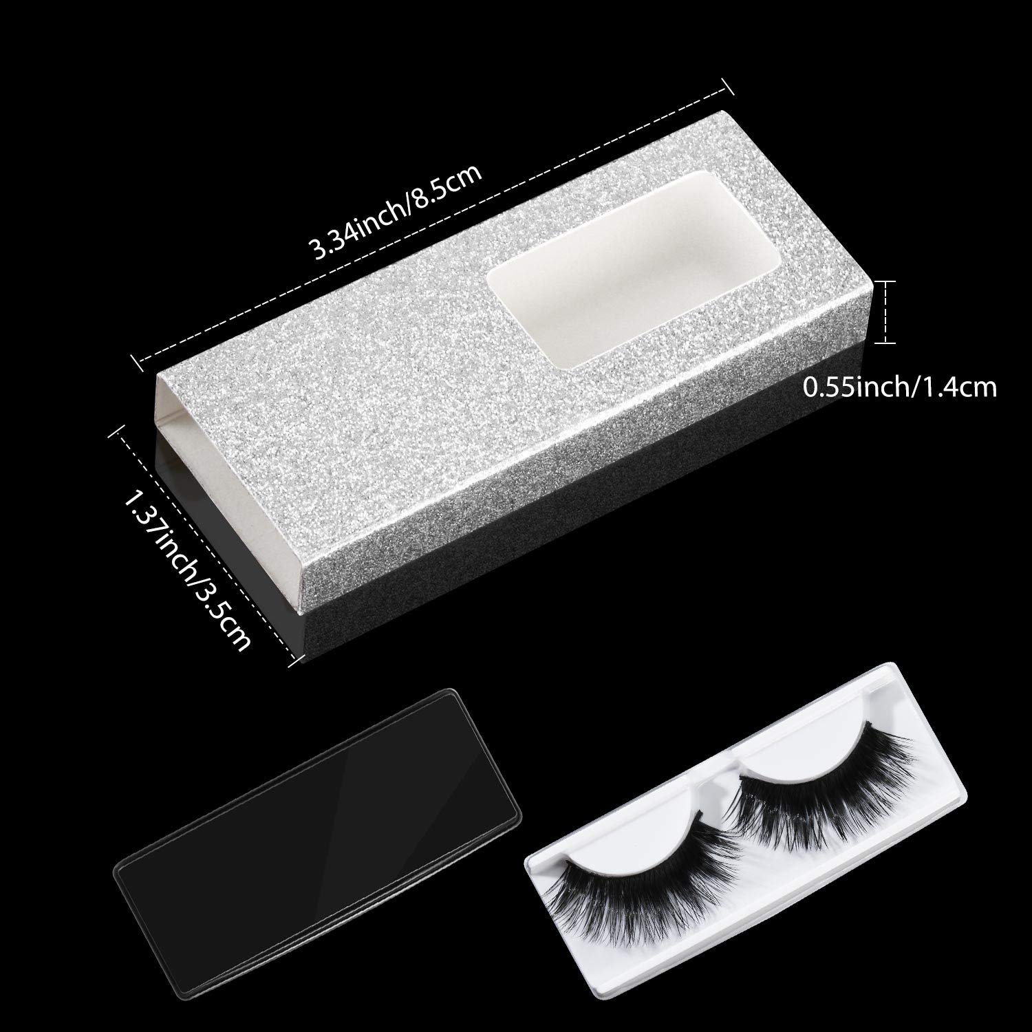 50 Pieces False Eyelash Packaging Box Empty Eyelash Case Glitter Paper Eyelash Storage Box False Lashes Holder Box with Lash Tray for Women Girls Makeup False Eyelashes Care 22mm (Silver)