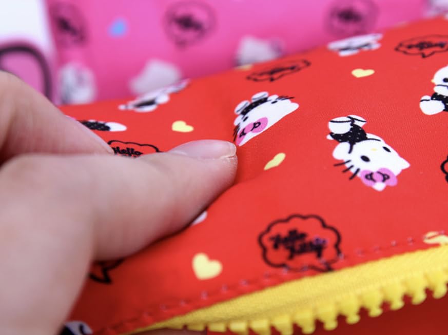 Bandal & Neoul Kitty's Pink & Red Writing Instrument Pouch with Bold Zipper (Pink)