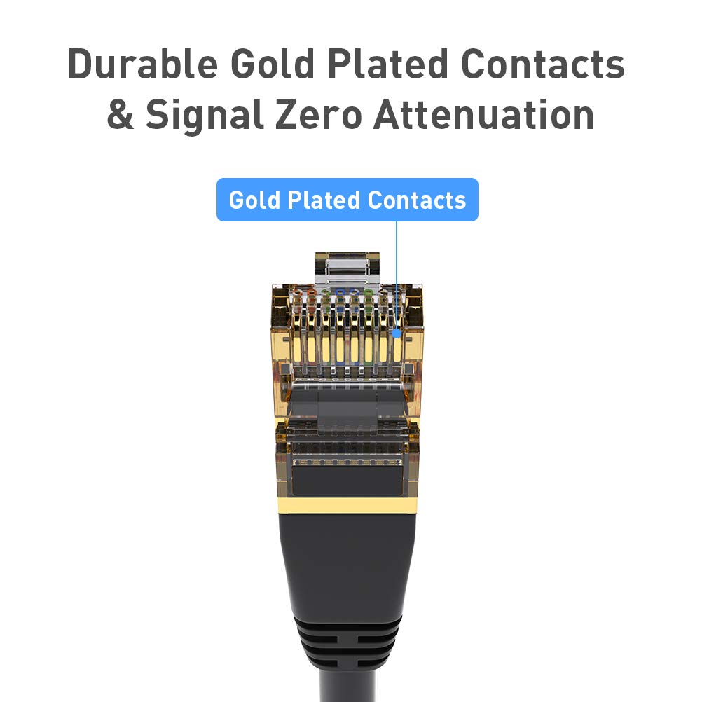 Network Cable, Shielded Ethernet Cable, Cat8 10 Feet (2 Pack), Gold Plated RJ45 Connectors, 26AWG Cat8 Network Cable, Weatherproof 40Gbps 2000Mhz S/FTP LAN Cables for Gaming, Xbox, Modem, Router, PC