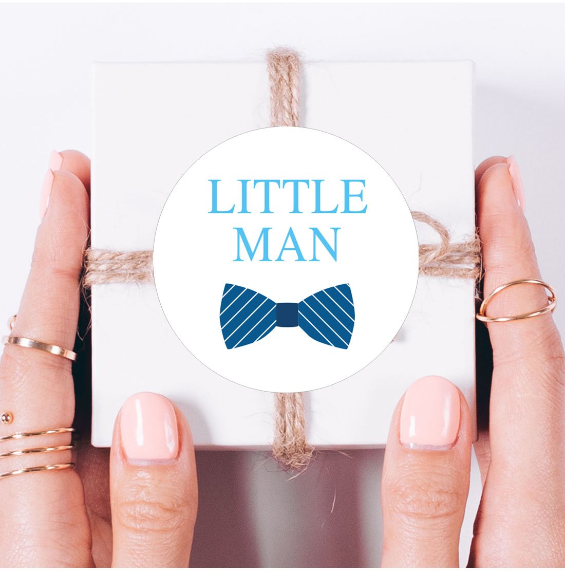 MAGJUCHE Bowtie Little Man Stickers, Blue Boy Baby Shower Birthday Favor Sticker Labels, 2 Inch, 40-Pack