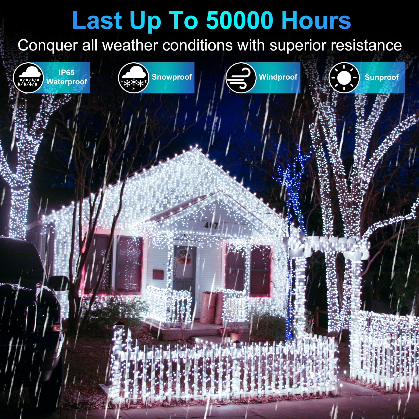 509FT Christmas Lights Outdoor 1350 LED Christmas Tree Decorations Lights with 8 Modes & Timer Memory, Plug In Clear Wire Waterproof LED Xmas Lights for Yard Trees Wedding Party Holiday (Cool White)