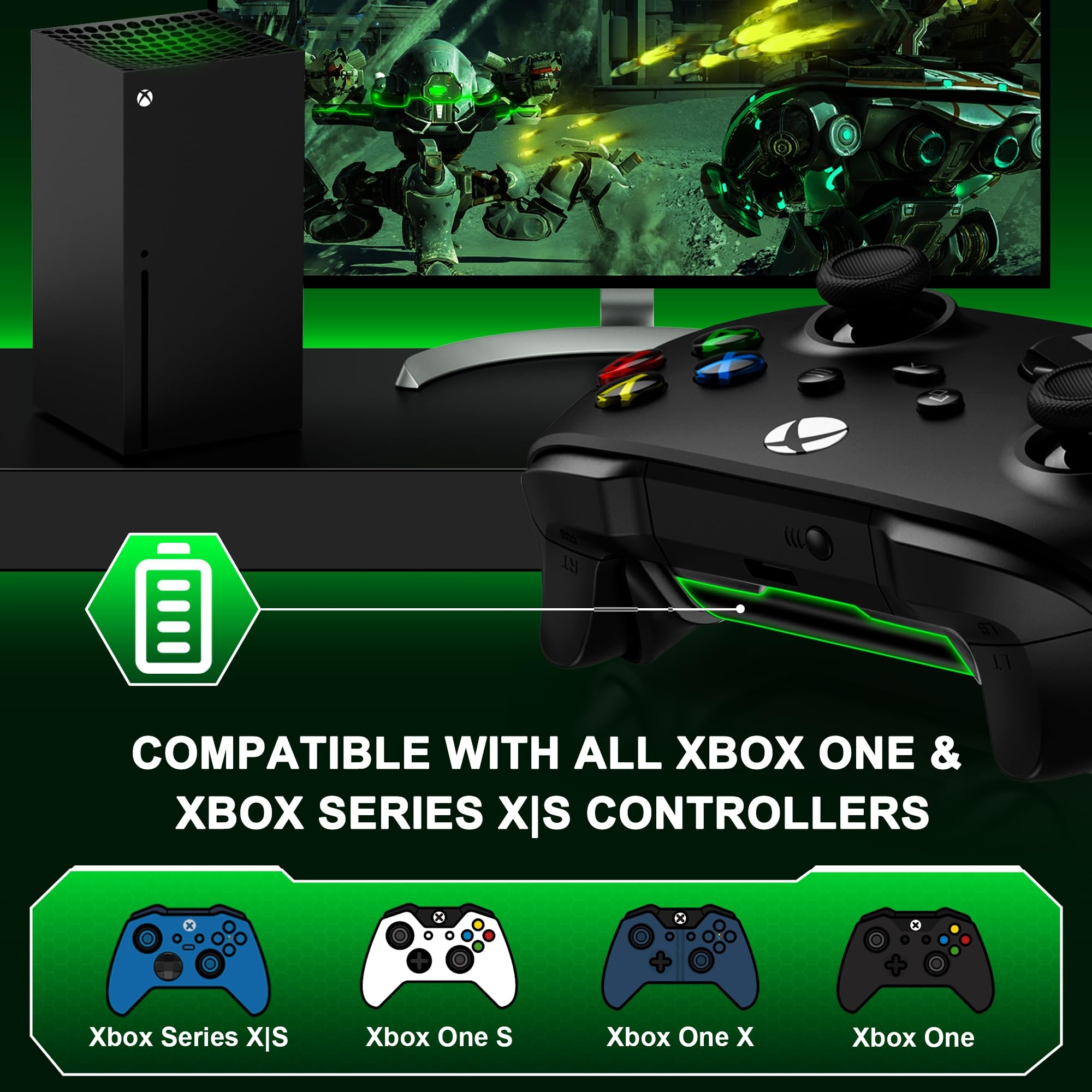 4x1200mAh Rechargeable Battery for Xbox One/Xbox Series X|S, Controller Battery Pack with Xbox One Charger Station for Xbox One/ S/ X/ Elite,Rechargeable Batteries with Xbox One/Series Accessories Kit