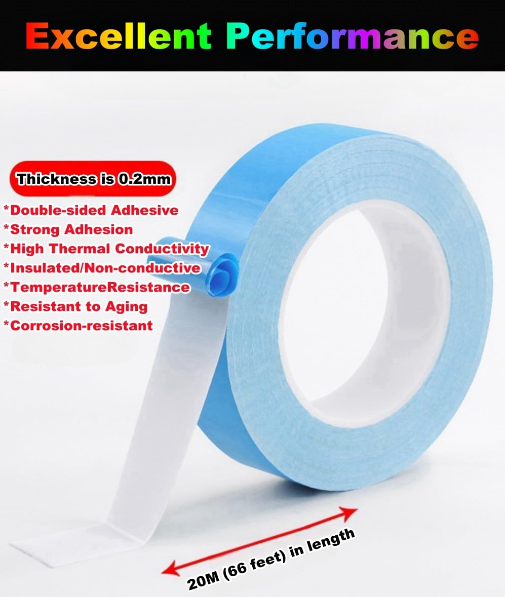 Double Sided Tape 1inch x 66Feet Thermal Tape Heavy Duty Super Strong Adhesive, Insulation Heat Transfer Tape for Paste CPU Heatsink, Mounting LED Strip, Carpet Fixing, Woodworking Project, DIY Crafts