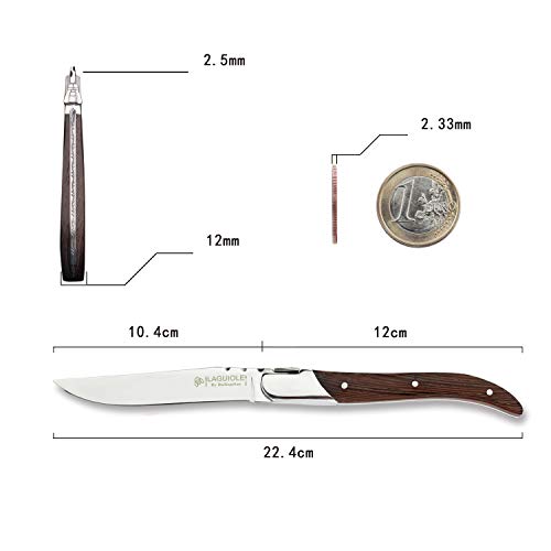 Steak Knives Set of 6, Hailingshan Stainless Steel Straight Blade Premium Gift Boxed Dishwasher Safe Polished Sharp Table Dinner Cutlery Flatware Laguiole Steak Knives 22cm 6 Pieces-Wenge Wood Handle