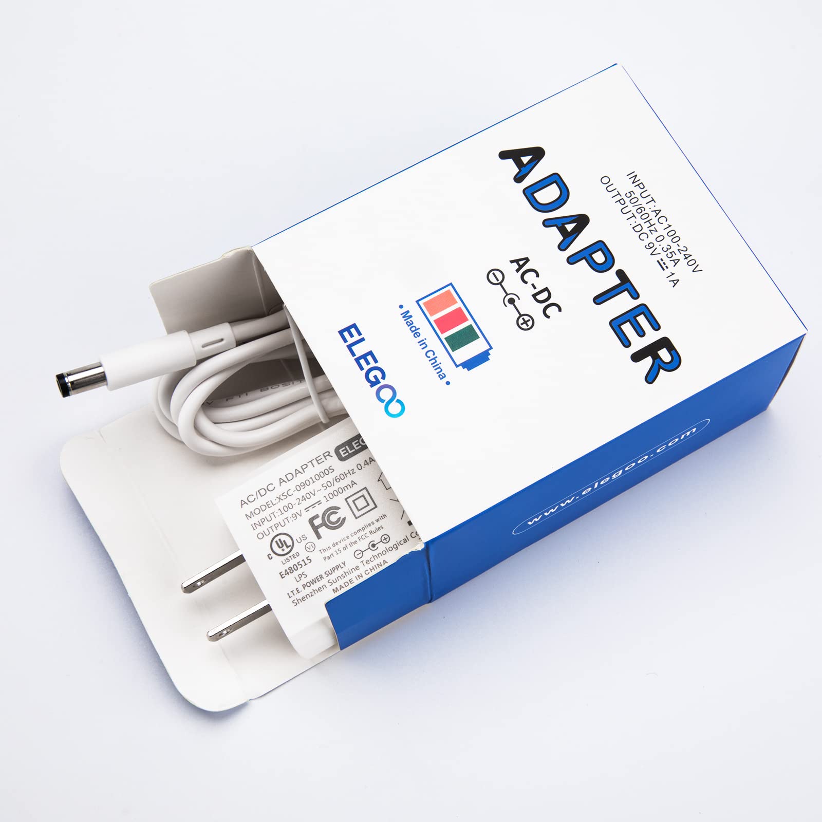 ELEGOO AC 100V-240V Converter Adapter DC 9V 1A Power Supply US Plug 5.5mm x 2.1mm 1000mA Power Adapter Wall Charger Adapter Compatible with Arduino UNO MEGA with UL FCC CE Certificate
