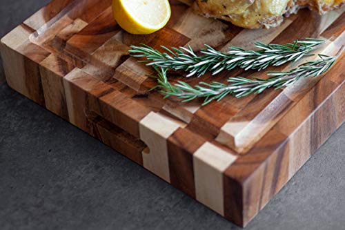 Villa Acacia Large Wood Cutting Board with Juice Groove, 2.5 Inch Thick, 17x12 Inch End Grain Block