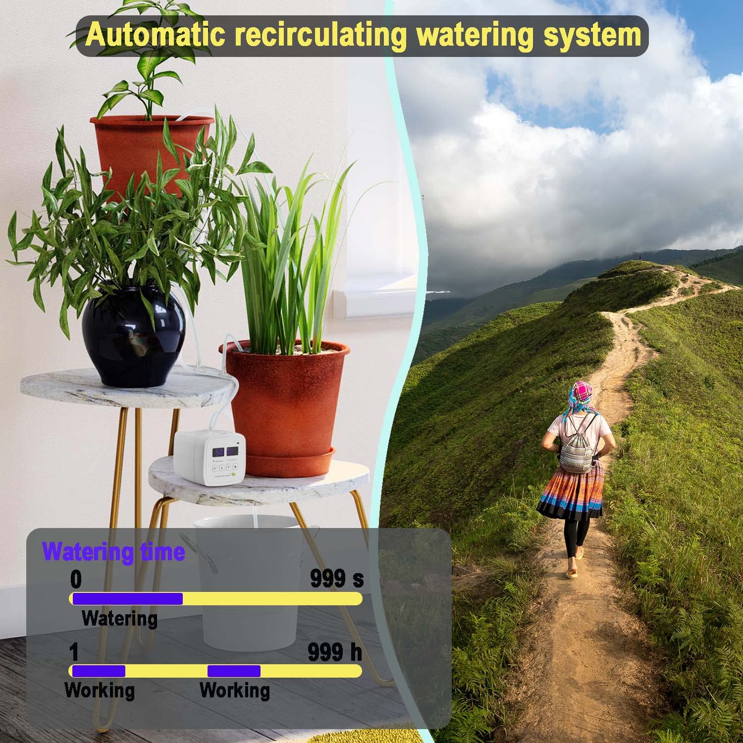 automatic drip irrigation kit auto plant waterer for 10 potted plants self watering planter System Dual display ergonomic Easy DIY Indoor white