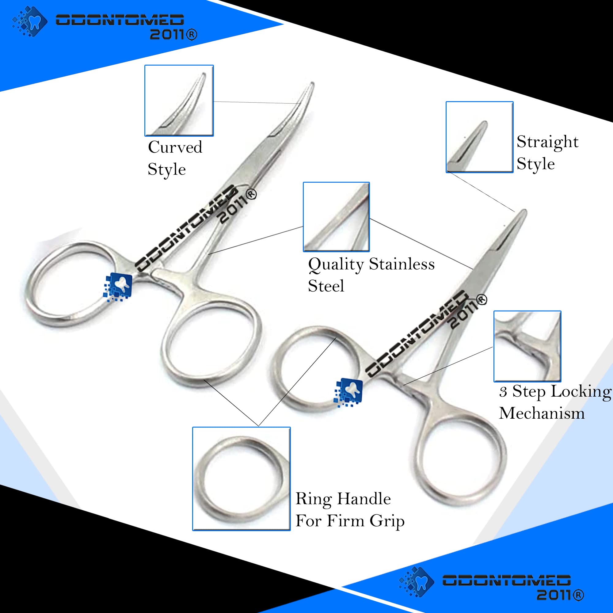 OdontoMed2011® Ultimate HEMOSTAT Set, 8 Piece Ideal for Hobby Tools, Electronics, 7.25", 5.5", 5", 3.5" ODM